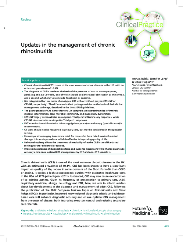(PDF) Updates in the management of chronic rhinosinusitis