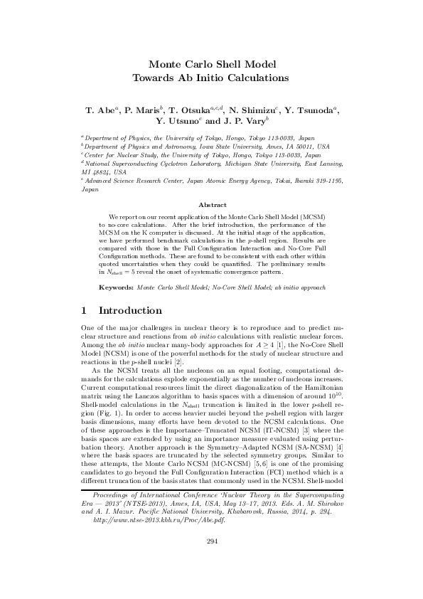 (PDF) Monte Carlo Shell Model Towards Ab Initio Calculations