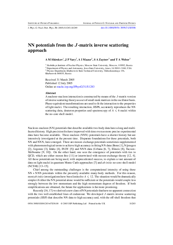 (PDF) J-Matrix NN Potentials for Light Nuclei
