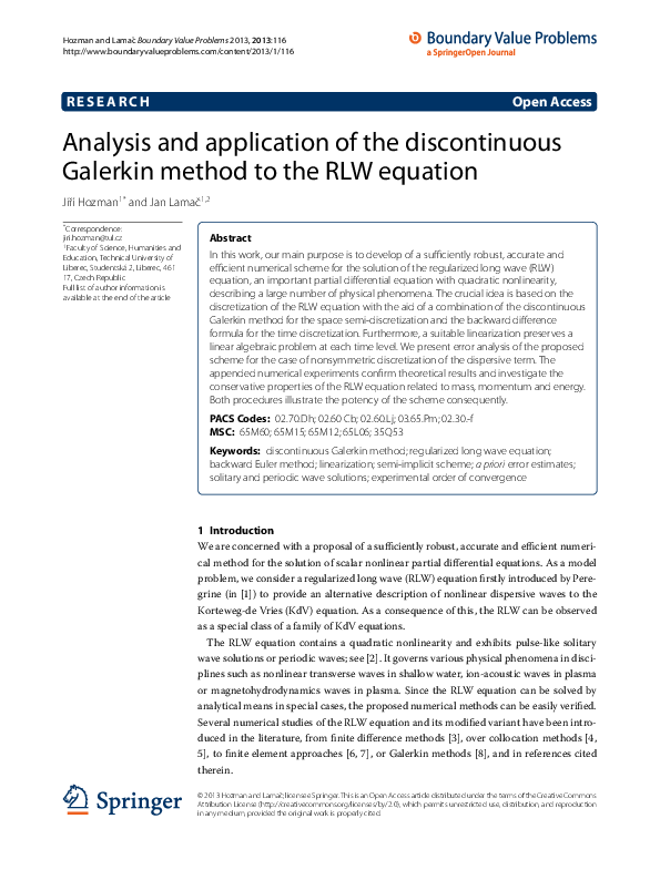 (PDF) Analysis and application of the discontinuous Galerkin method to ...