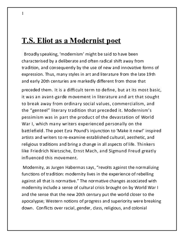 (DOC) T.S. Eliot as a Modernist poet