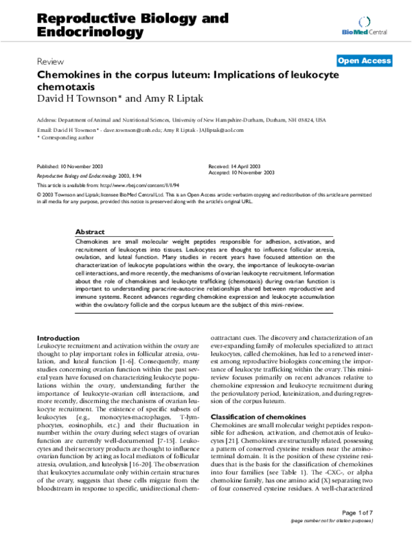 (PDF) Chemokines in the corpus luteum: implications of leukocyte ...