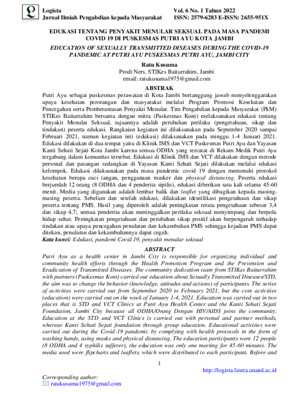 (PDF) Edukasi Tentang Penyakit Menular Seksual Pada Masa Pandemi Covid ...