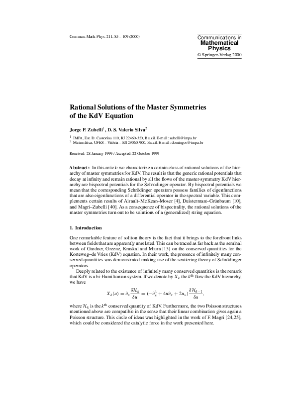 (PDF) Rational Solutions of the Master Symmetries¶of the KdV Equation