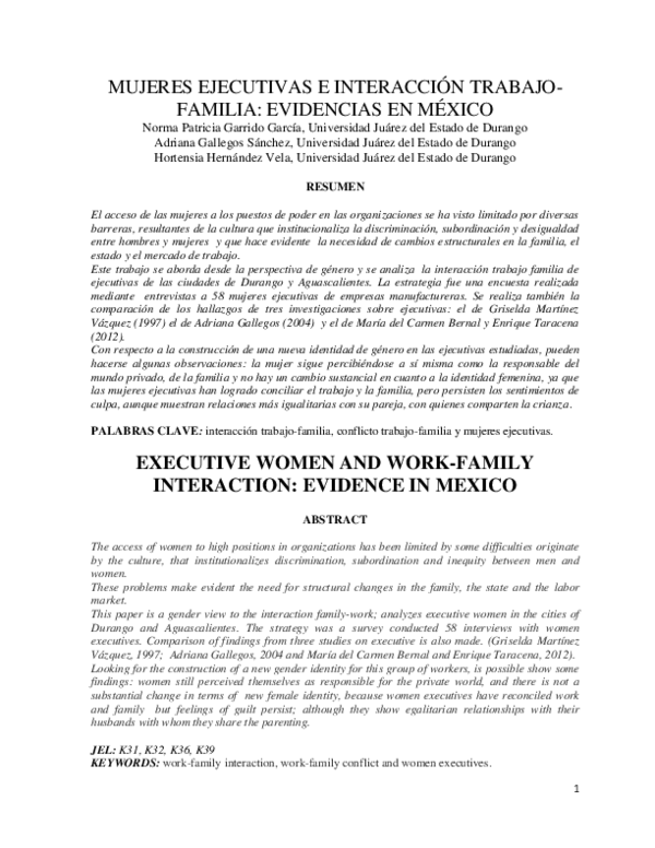 (PDF) Executive Women and Work-Family Interaction: Evidence in Mexico ...