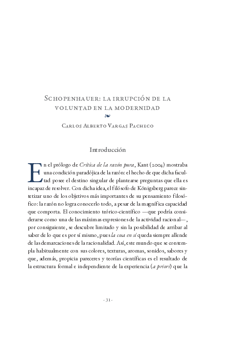 (PDF) Schopenhauer: la irrupción de la Voluntad en la Modernidad