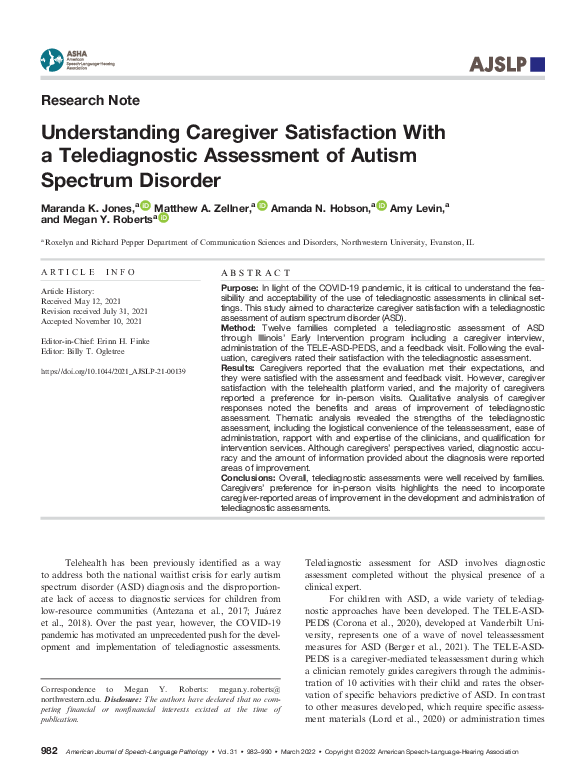 (PDF) Understanding Caregiver Satisfaction With a Telediagnostic ...