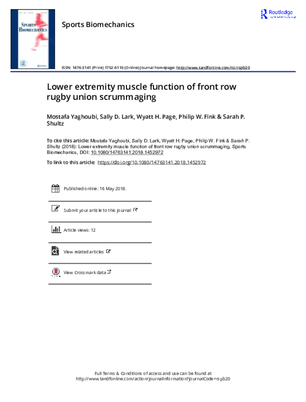 (PDF) Lower extremity muscle function of front row rugby union scrummaging