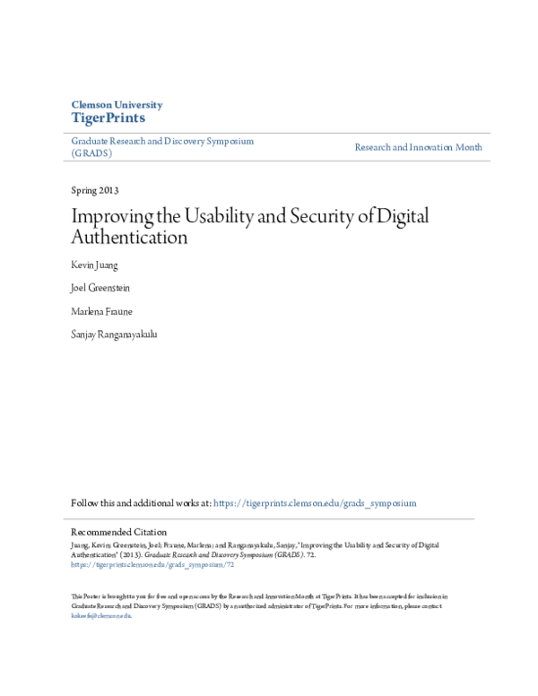 (PDF) Improving the Usability and Security of Digital Authentication