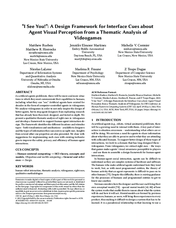 (PDF) “I See You!”: A Design Framework for Interface Cues about Agent ...