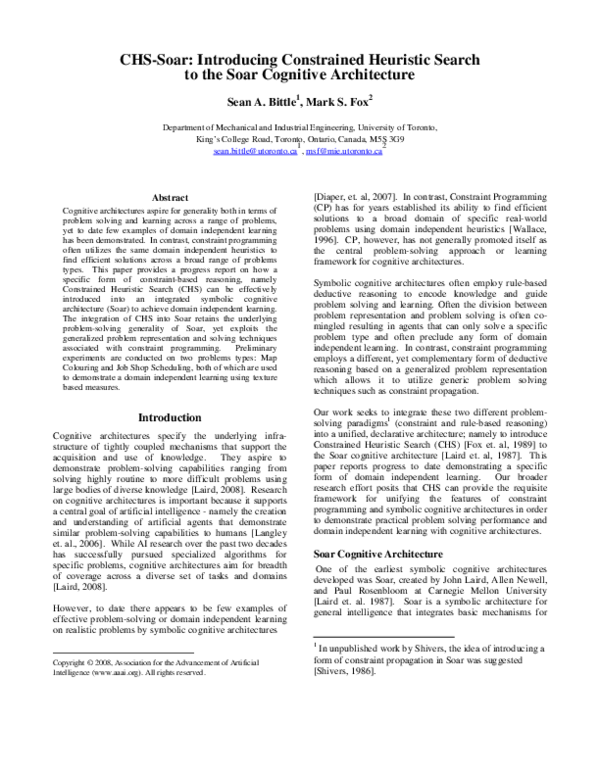 (PDF) CHS-Soar: Introducing Constrained Heuristic Search to the Soar Cognitive Architecture