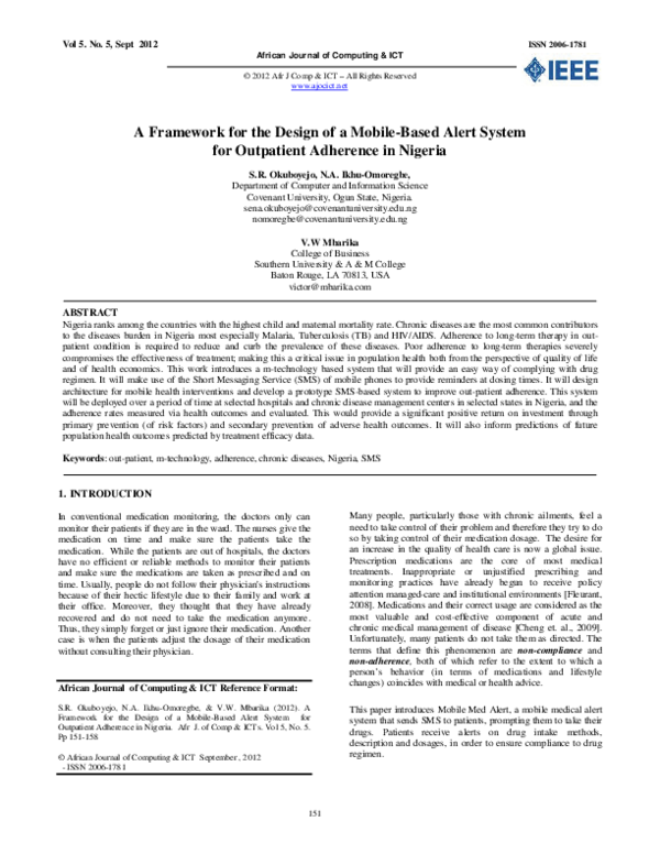 Pdf A Framework For The Design Of A Mobile Based Alert System For Outpatient Adherence In Nigeria