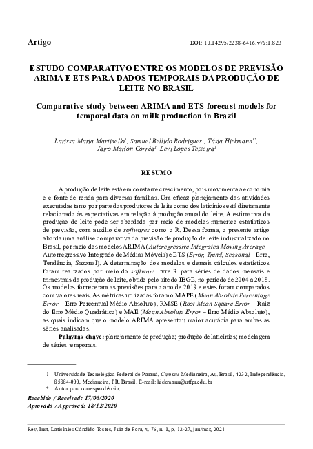 (PDF) Estudo comparativo entre os modelos de previsão ARIMA e ETS para ...