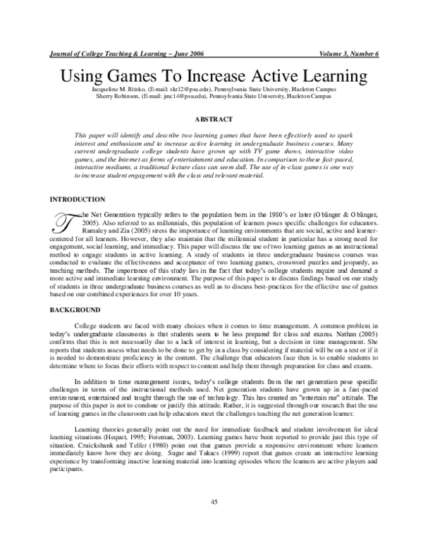 (PDF) Using Games To Increase Active Learning