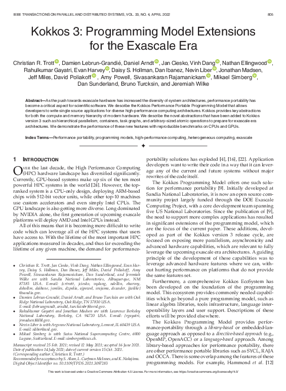 (PDF) Kokkos 3: Programming Model Extensions for the Exascale Era