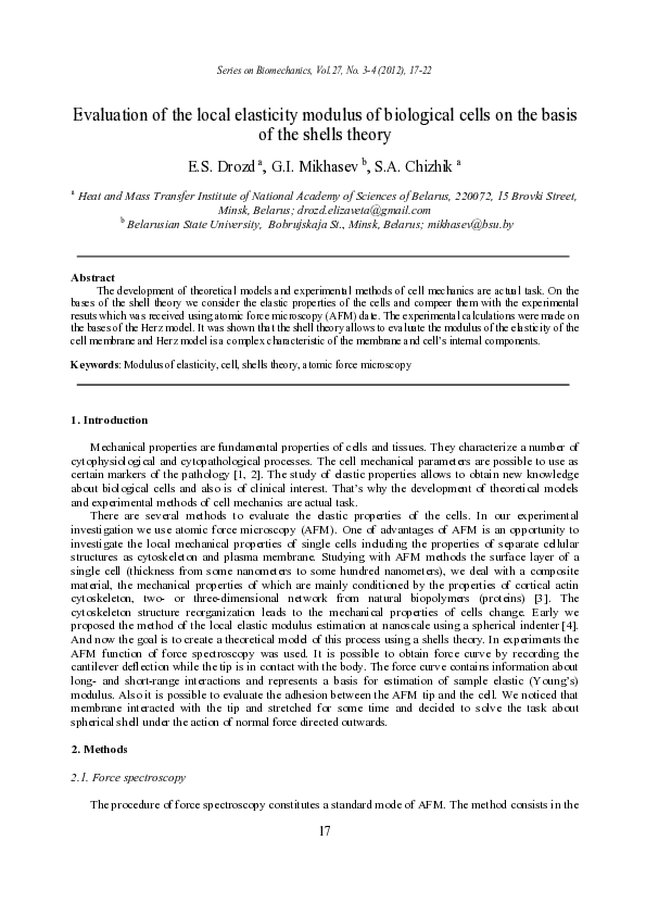(PDF) Evaluation of the local elasticity modulus of biological cells on ...
