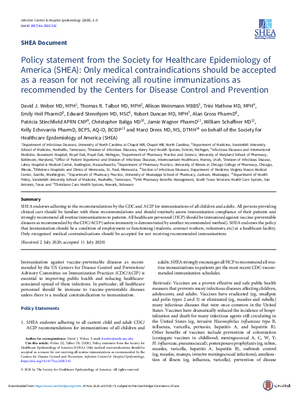 (PDF) Policy statement from the Society for Healthcare Epidemiology of ...