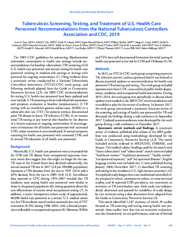 (PDF) Tuberculosis Screening, Testing, and Treatment of U.S. Health ...