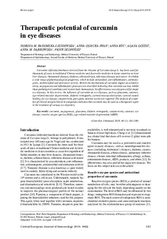 (PDF) Therapeutic potential of curcumin in eye diseases
