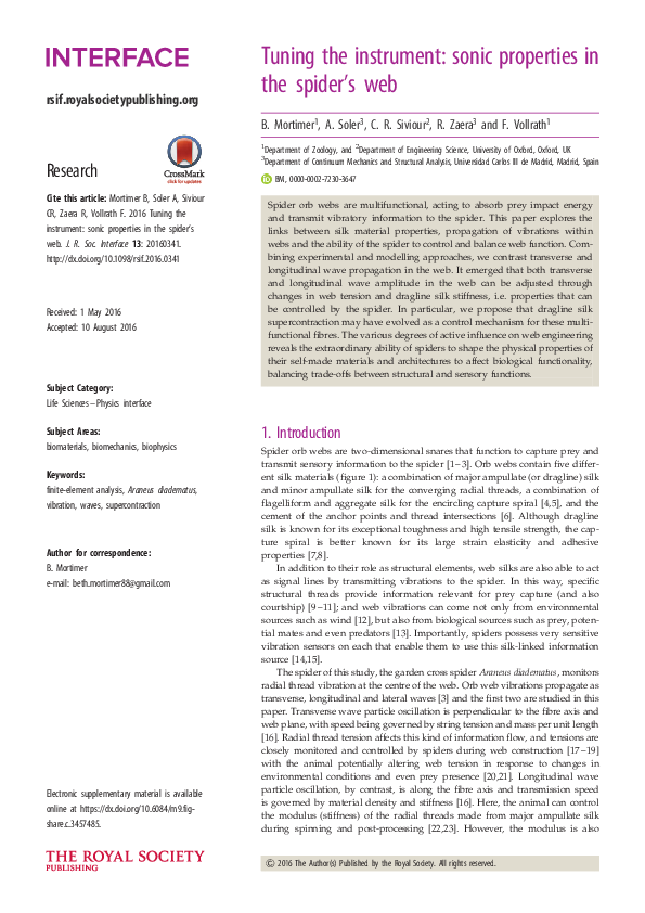 (PDF) Tuning the instrument: sonic properties in the spider's web
