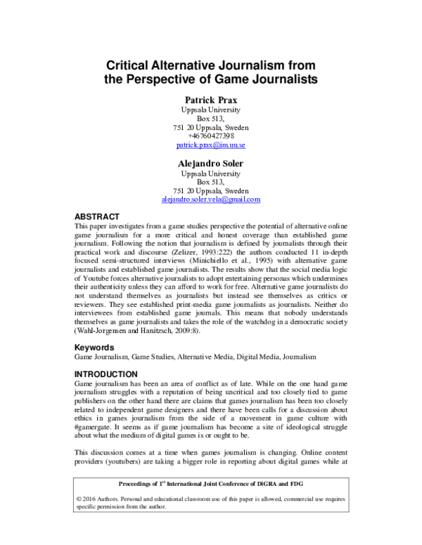 (PDF) Critical Alternative Journalism from the Perspective of Game ...