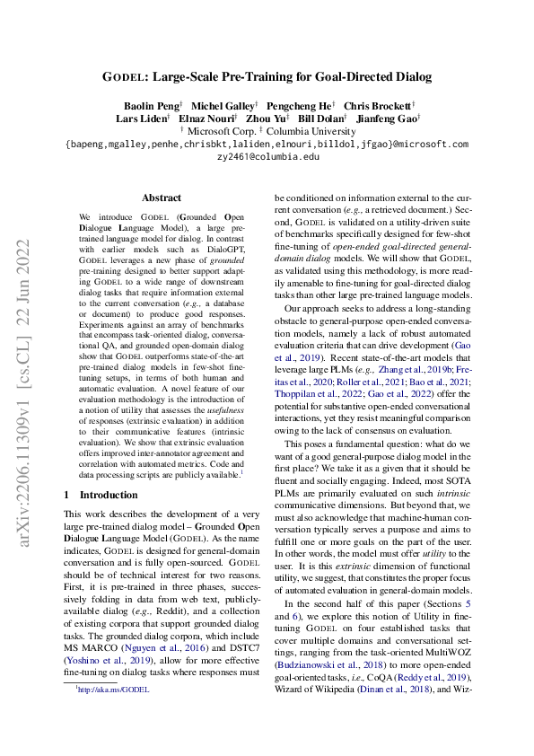 (PDF) GODEL: Large-Scale Pre-Training for Goal-Directed Dialog