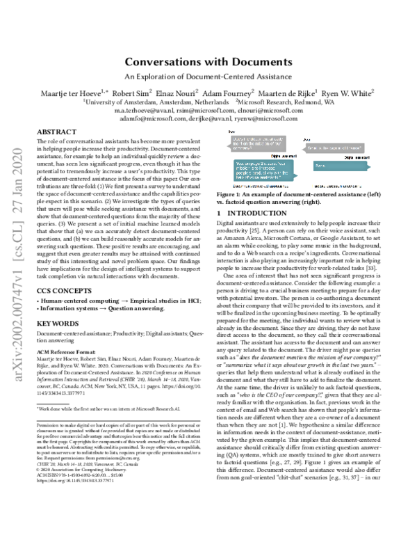 (PDF) Conversations with Documents: An Exploration of Document-Centered ...