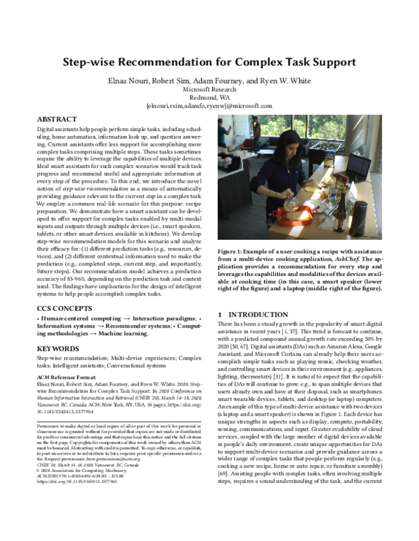 (PDF) Step-wise Recommendation for Complex Task Support | Elnaz Nouri ...