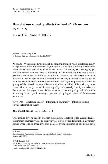(PDF) How disclosure quality affects the level of information asymmetry