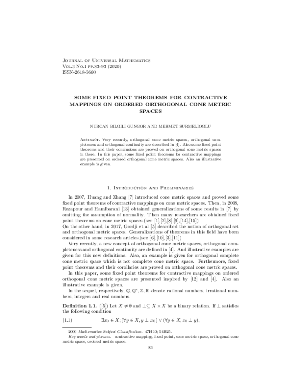 Pdf Some Fixed Point Theorems For Contractive Mappings On Ordered Orthogonal Cone Metric Spaces