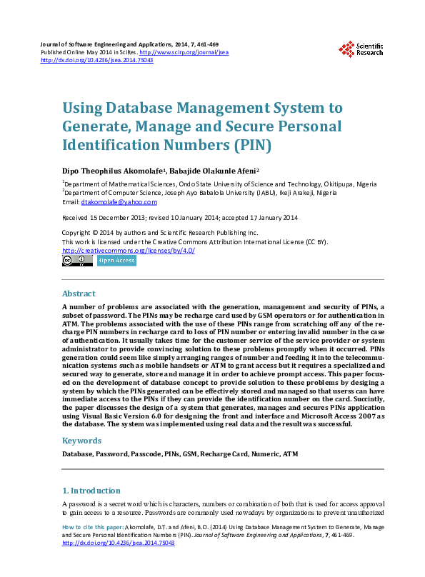 (PDF) Using Database Management System to Generate, Manage and Secure ...