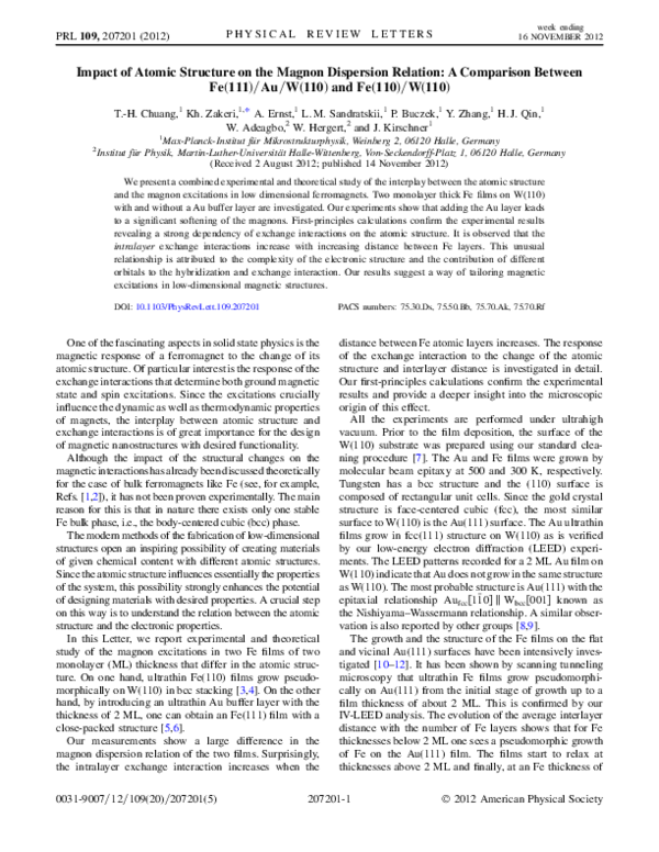 (PDF) Impact of Atomic Structure on the Magnon Dispersion Relation: A ...