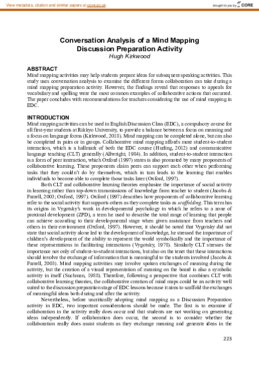 (PDF) Conversation Analysis of a Mind Mapping Discussion Preparation ...