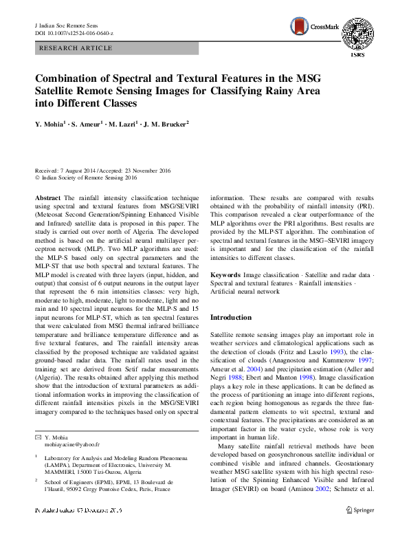 (PDF) Combination of Spectral and Textural Features in the MSG Satellite Remote Sensing Images ...
