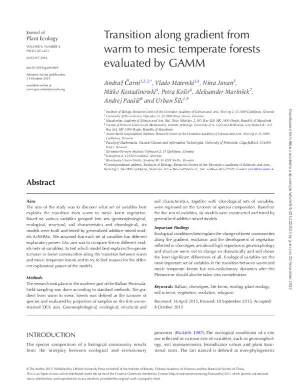 (PDF) Transition along gradient from warm to mesic temperate forests ...
