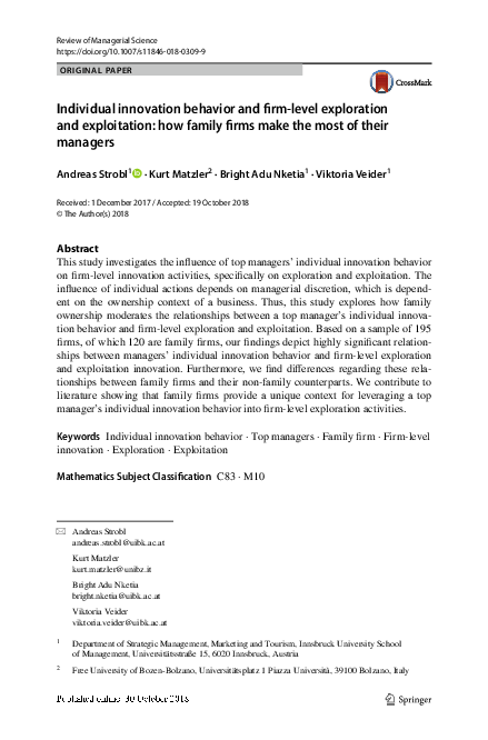 (PDF) Individual innovation behavior and firm-level exploration and exploitation: how family ...
