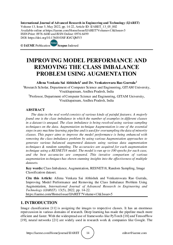 Pdf Improving Model Performance And Removing The Class Imbalance