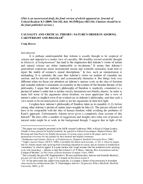(PDF) Causality and Critical Theory