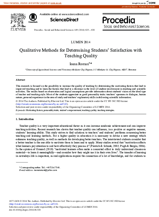 (PDF) Qualitative Methods for Determining Students’ Satisfaction with ...