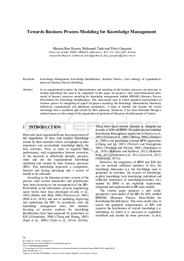 (PDF) Towards Business Process Modeling for Knowledge Management