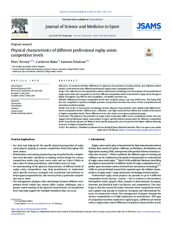 (PDF) Physical characteristics of different professional rugby union ...