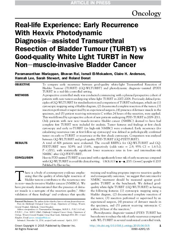 (PDF) Real-life Experience: Early Recurrence With Hexvix Photodynamic ...