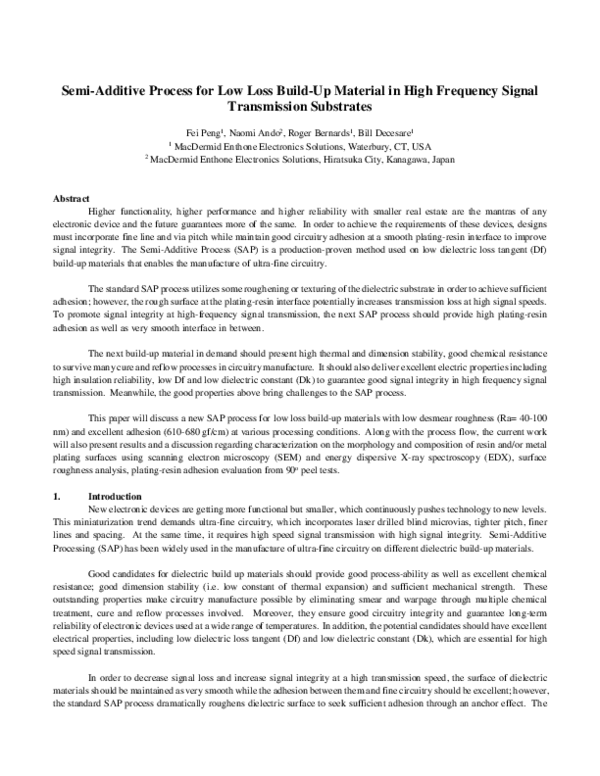 (PDF) Semi-Additive Process for Low Loss Build-Up Material in High ...
