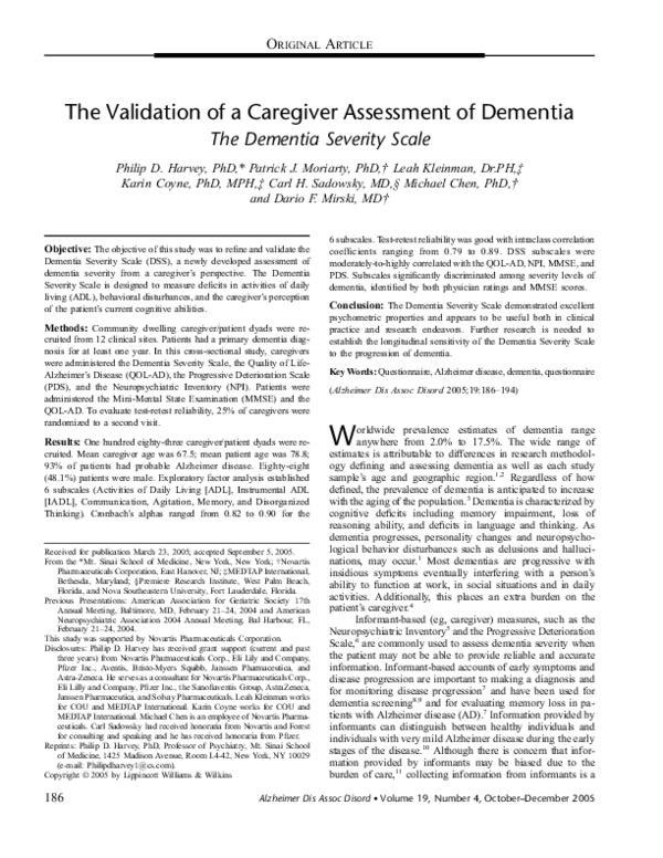 (PDF) The Validation of a Caregiver Assessment of Dementia | Dario ...