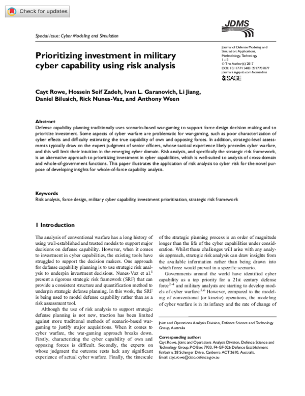 (PDF) Prioritizing investment in military cyber capability using risk ...