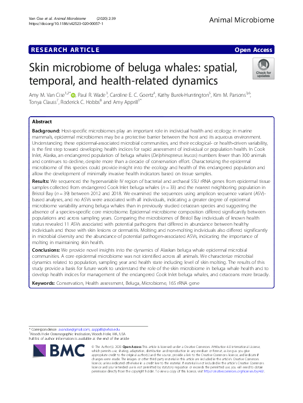 (PDF) Skin microbiome of beluga whales: spatial, temporal, and health ...