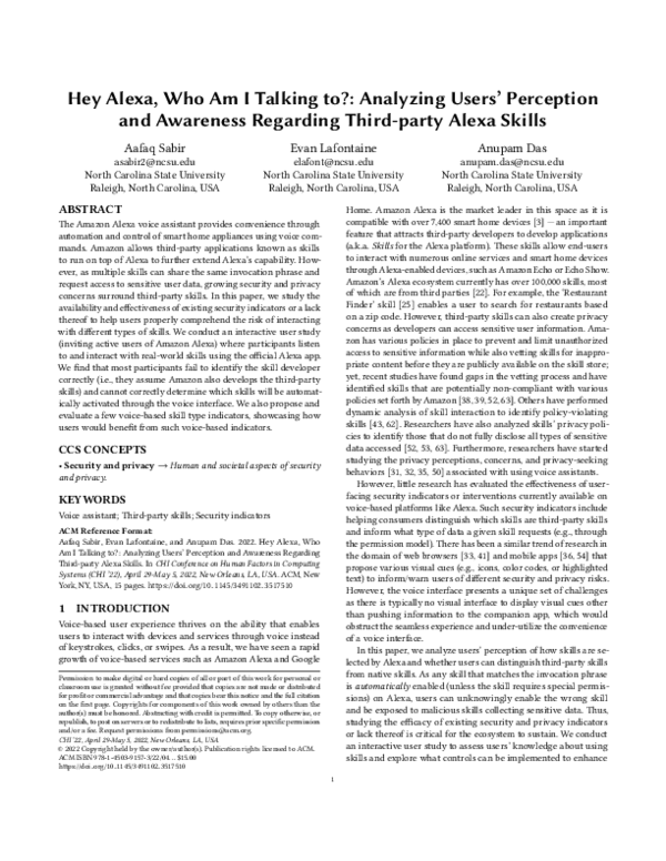(PDF) Hey Alexa, Who Am I Talking to?: Analyzing Users’ Perception and ...