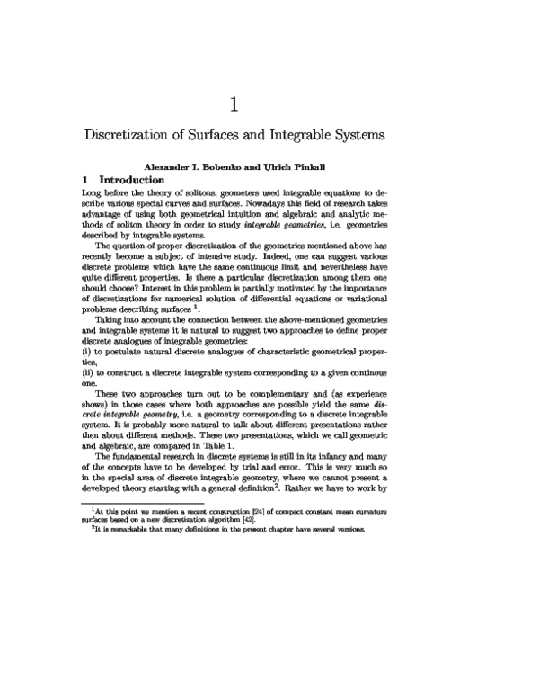 (PDF) Discretization of surfaces and integrable systems