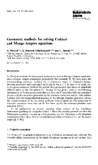 (PDF) Geometric methods for solving Codazzi and Monge-Amp re equations