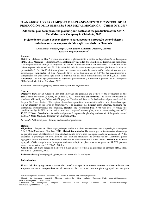 (PDF) Plan Agregado Para Mejorar El Planeamiento y Control De La Producción De La Empresa Sima ...